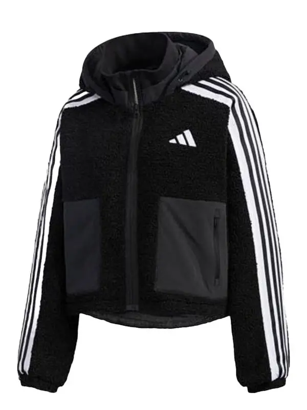Adidas Cropped Fleece Jacket With Hood - Black/white