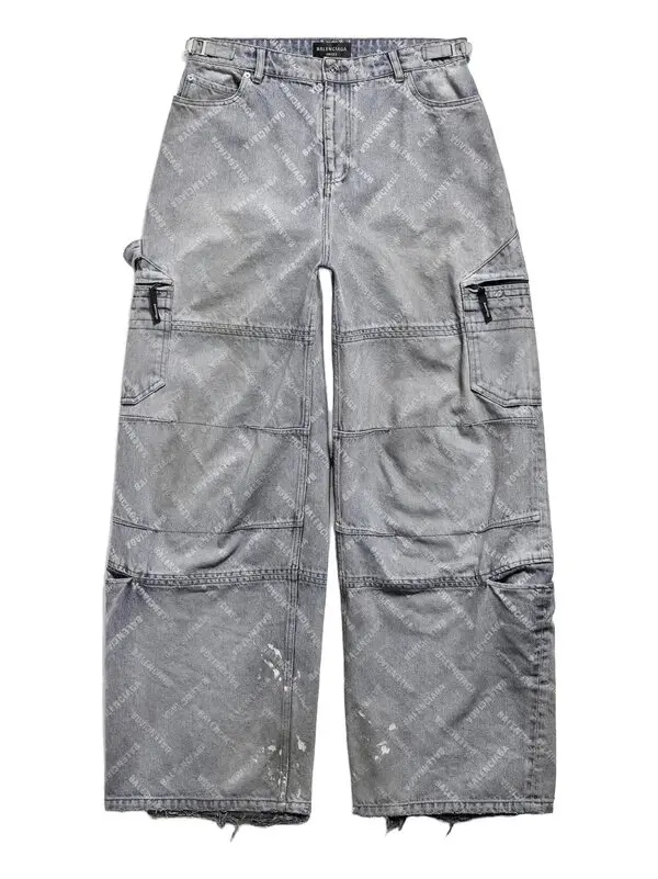 Balenciaga Bal Diagonal Allover Cargo Pants - Light Blue