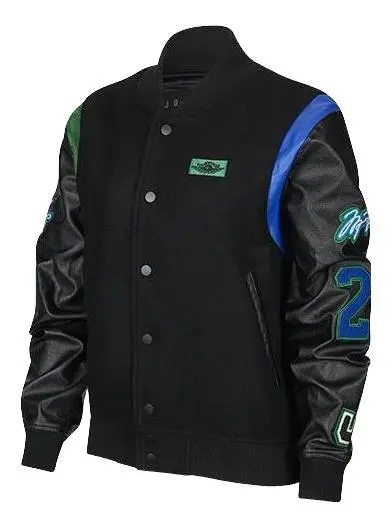 JORDAN X Aleali May Stand-up Collar Baseball Jacket - Black