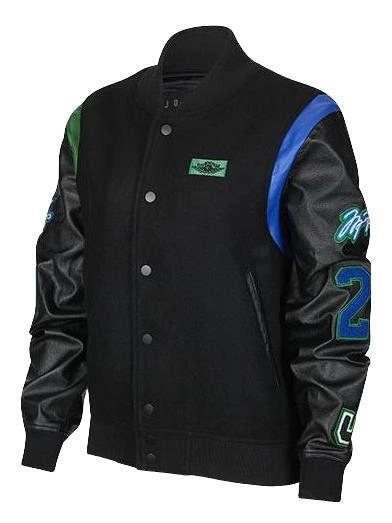 JORDAN X Aleali May Stand-up Collar Baseball Jacket - Black