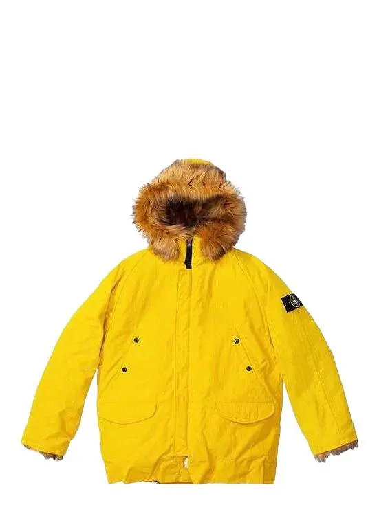 Supreme X Stone Island Formula Steel Reversible Faux Fur Parka - Yellow/black