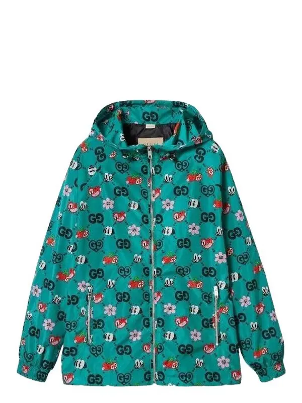 Gucci Gg Symbols Print Hooded Jacket - Bright Blue/red/white