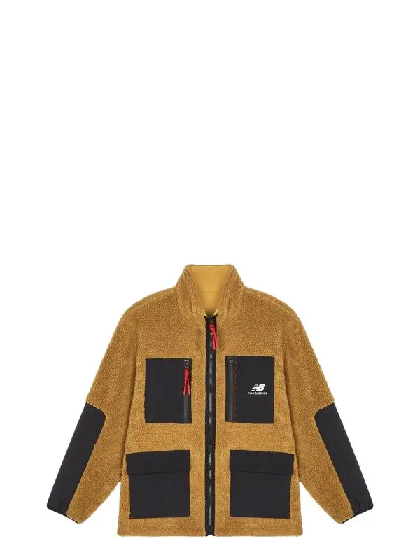 NEW BALANCE Reversible Lamb's Wool Stand Collar Jacket - Brown