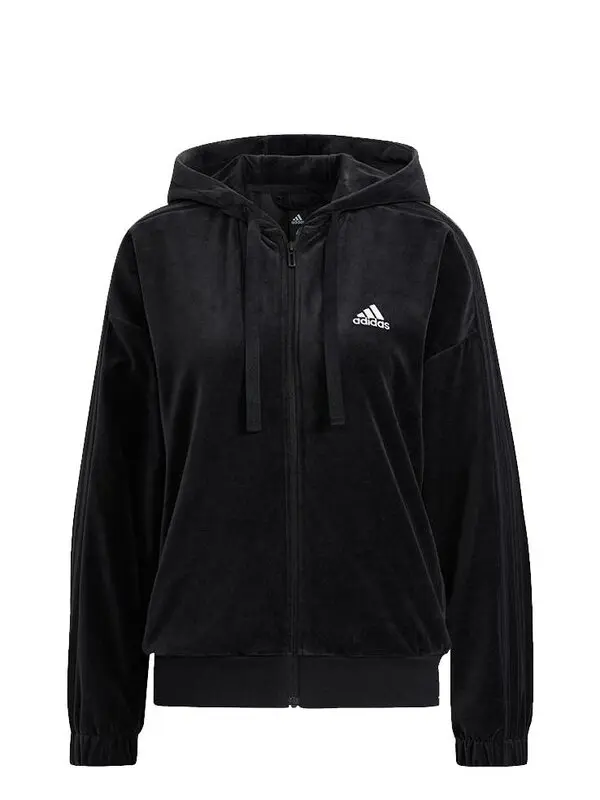 Adidas Velour Hooded Jacket - Black