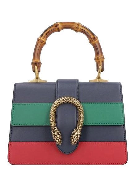 Gucci Dionysus Tiger Head Bamboo Stripe Leather Handbag - Navy