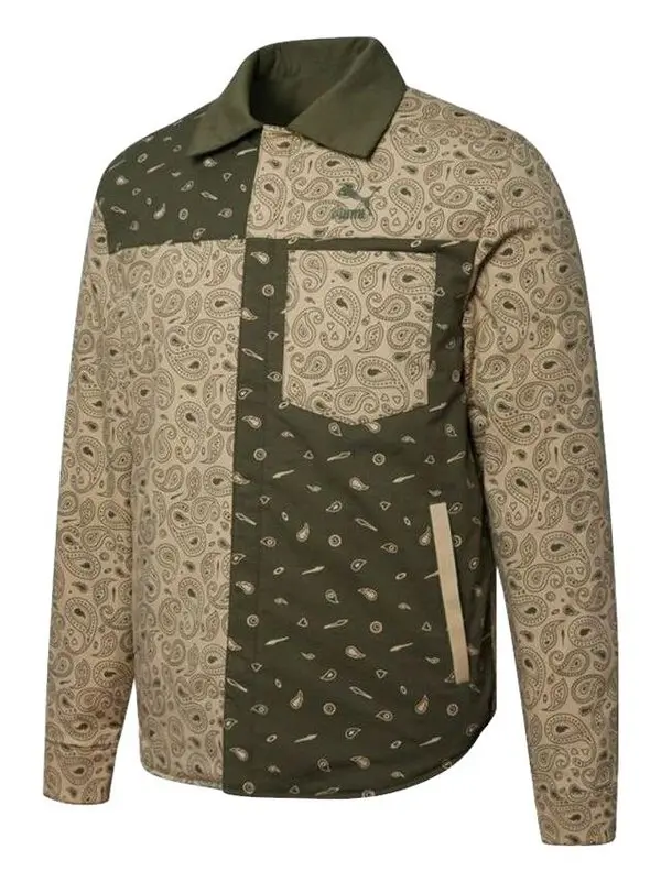 PUMA Paisley Woven Reversible Shacke Shirt 'tan Green - Tan/green