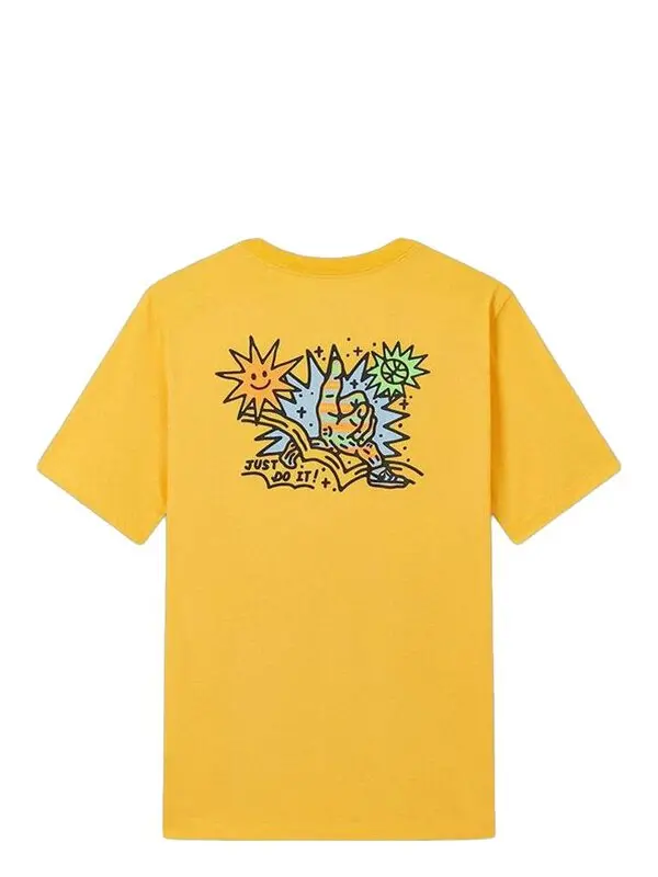Nike Ss22 Cartoon Sun Hand Printing Pattern Alphabet Round Neck Short Sleeve Yellow T-shirt - Multi-color