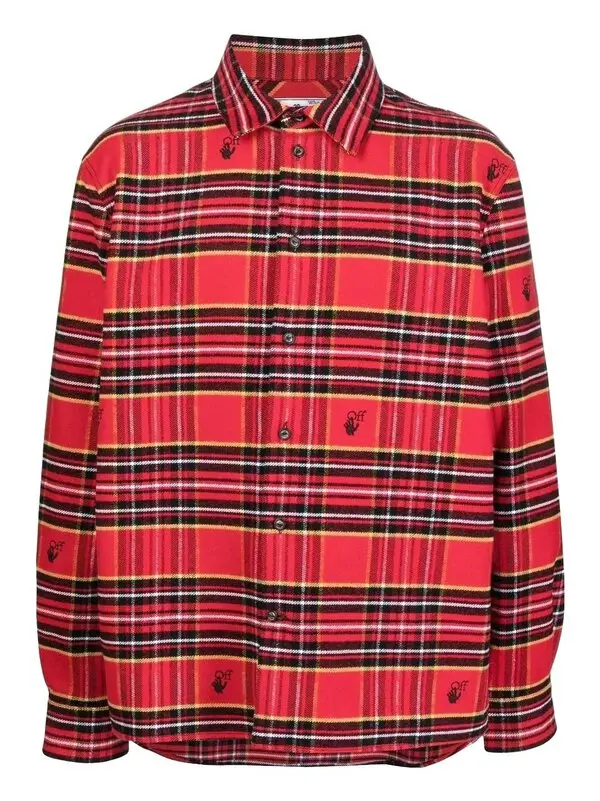Off-White Ss22 Plaid Logo Embroidered Lapel Long Sleeves Loose Fit Red Shirt - Red/black