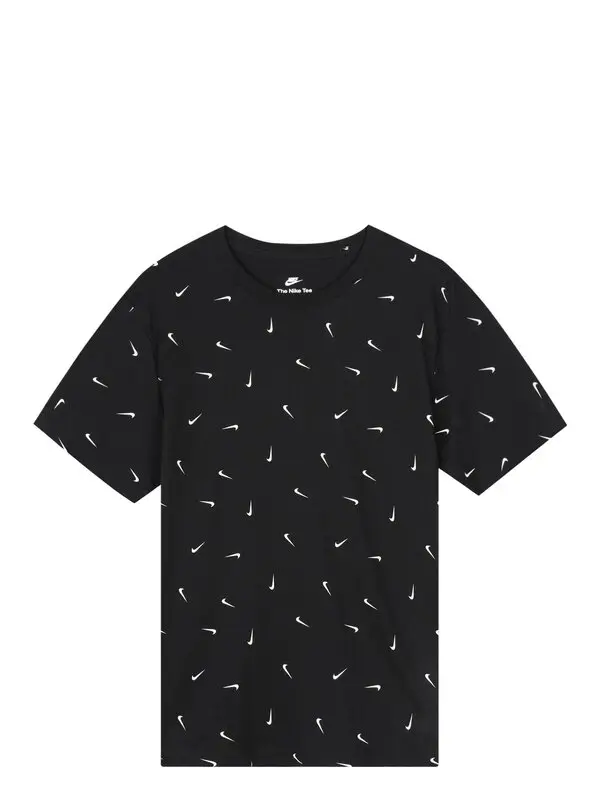 Nike Logo Full Print Round Neck Pullover Short Sleeve Black T-shirt - Default Color