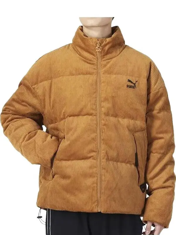 PUMA Classics Oversized Corduroy Puffer Jacket - Brown