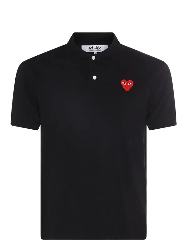 Play Comme Des Garcon Ss25 Heart-patch Polo Shirt - Black
