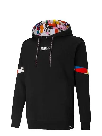 PUMA Intl Sports Stitching Printed Hooded Sweatshirt - Black