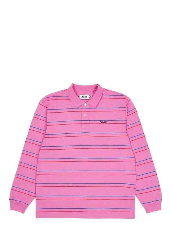 PALACE Stripe Loose Long Sleeves Polo Shirt - Pink