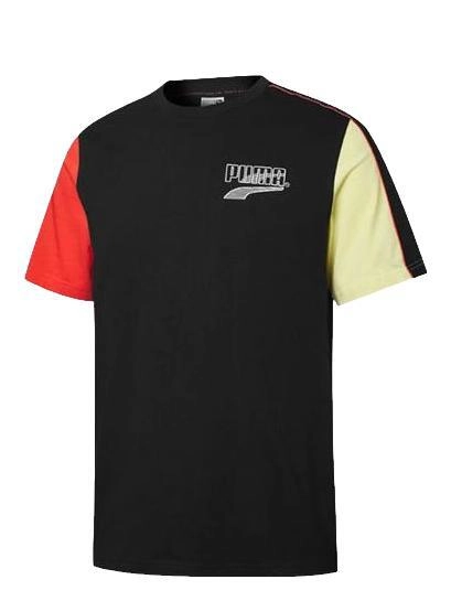 PUMA Decor8 Colorblock Logo Printing Sports Short Sleeve - Black