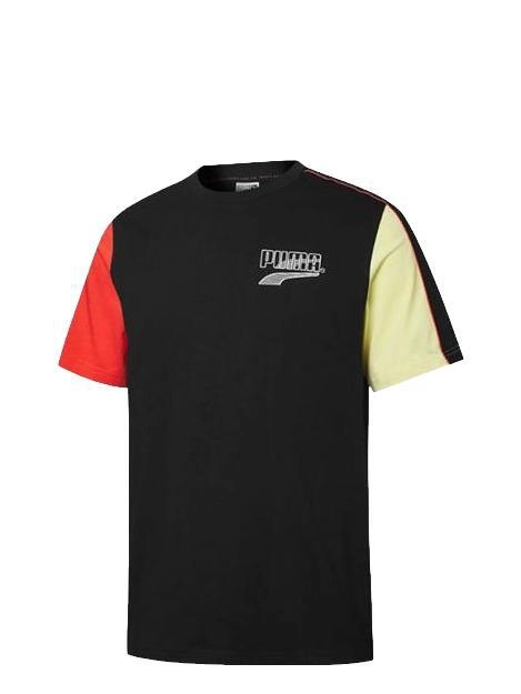 PUMA Decor8 Colorblock Logo Printing Sports Short Sleeve - Black