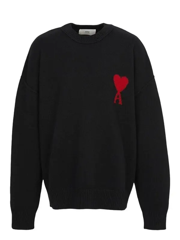 AMI Paris Heart Logo Crewneck Knit - Black