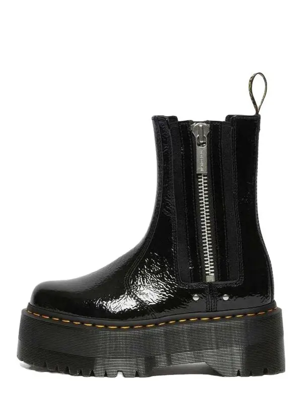 Dr. Martens 2976 Max Distressed Patent Chelsea Platform Boots - Black