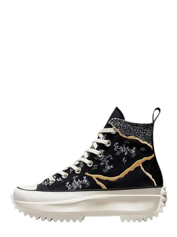 CONVERSE Run Star Hike High Top Sneakers With Metallic Floral Detail - Black/gray