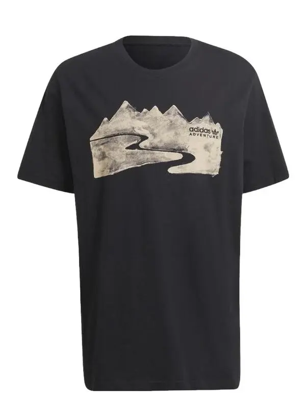 Adidas Originals Printing Round Neck Pullover Sports Short Sleeve Black - Multi-color