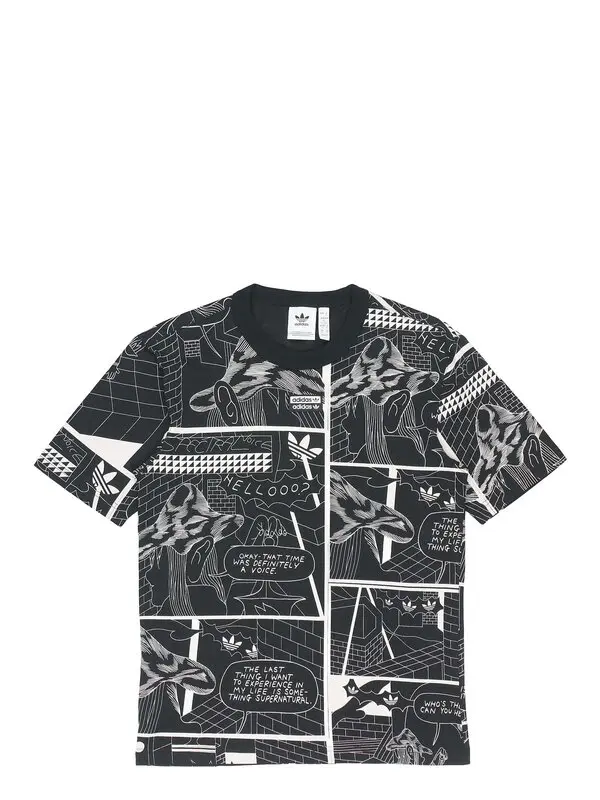 Adidas Originals Graphic Tee Printing Sports Round Neck Short Sleeve - Black