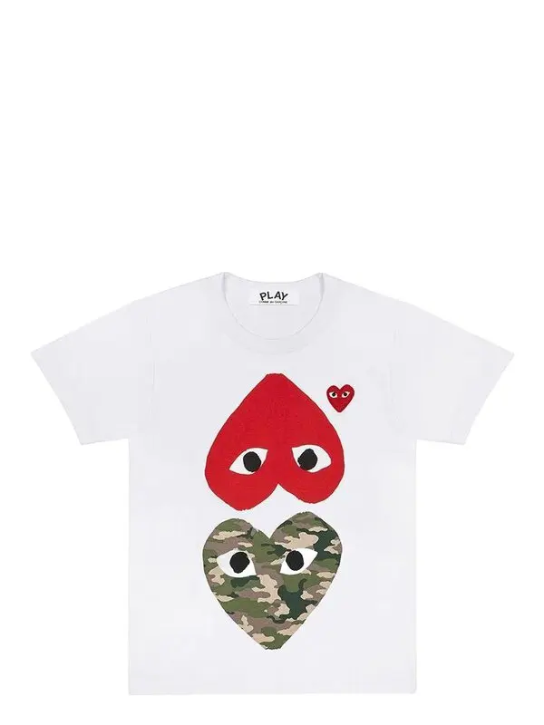 Play Comme Des Garcon Camouflage Logo Printing Short Sleeve Tee - White