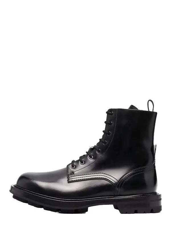 Alexander McQueen Polished Leather Lace-up Combat Boots - Black