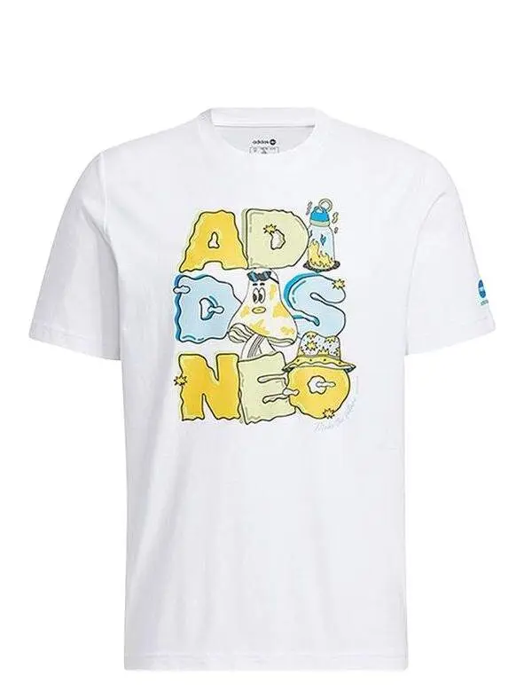 Adidas Neo Alphabet Cartoon Printing Round Neck Casual Short Sleeve White T-shirt - Multi-color