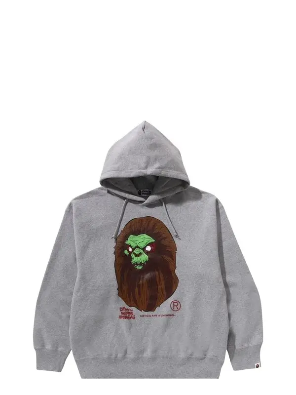 A BATHING APE Horror Mad Face Relaxed Fit Pullover Hoodie - Grey