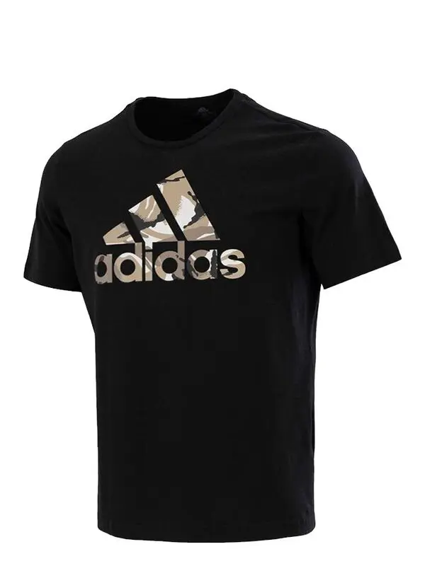 Adidas M Camo T Camouflage Logo Printing Sports Short Sleeve - Black