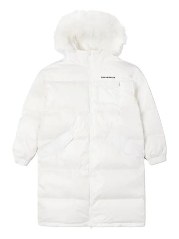 CONVERSE Long Down Jacket With Fur Hood - White