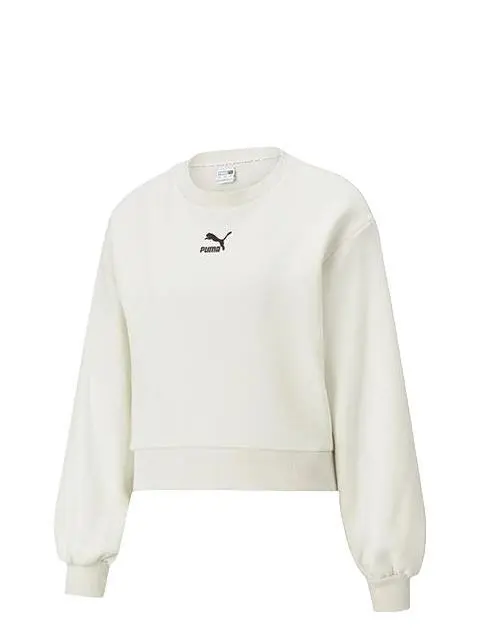 PUMA Classics Balloon Sleeve Crew Neck Sweater - White/black