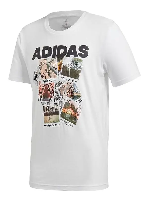 Adidas Doodle Photos Photo Printing Sports Round Neck Short Sleeve - White