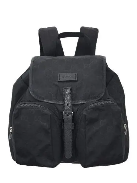Gucci Logo Leather Trimmed Nylon Backpack - Black