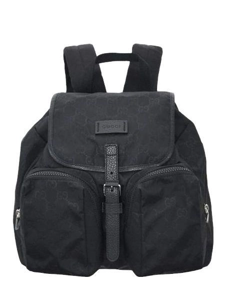 Gucci Logo Leather Trimmed Nylon Backpack - Black