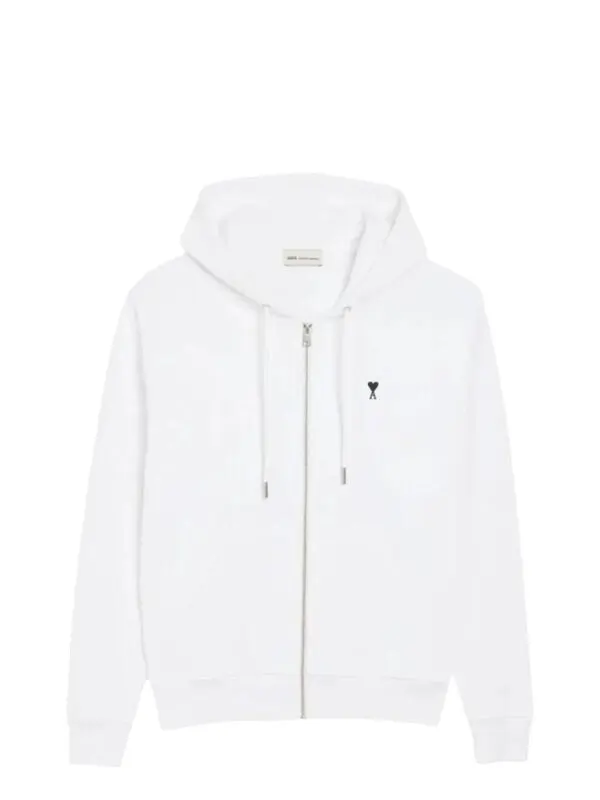 Ami Small Heart Logo Zip Up Hoodie - White