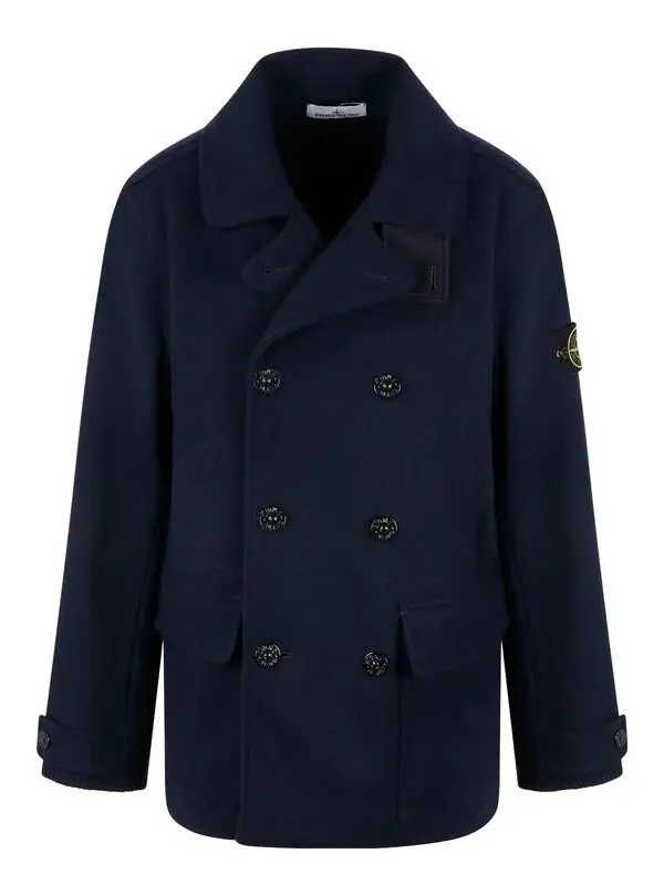 Stone Island Logo Patch Double Breasted Jacket - Navy