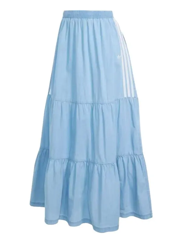 Adidas Tiered Maxi Skirt With Signature Stripes - Light Denim