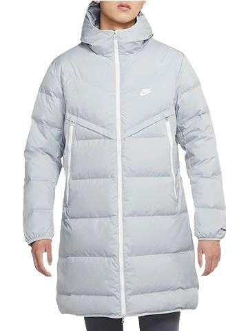 Nike Logo Sports Hooded Down Coat - Grey/white