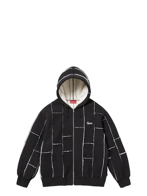 Supreme Faux Shearling Zip Up Hooded Sweatshirt 'black White - Black/white
