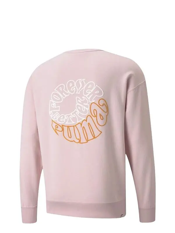 PUMA Downtown Logo Printing Sports Round Neck Pullover - Pinkred