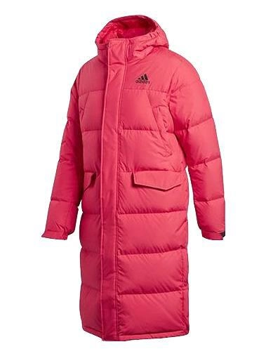 Adidas Long Hooded Down Jacket - Light Red