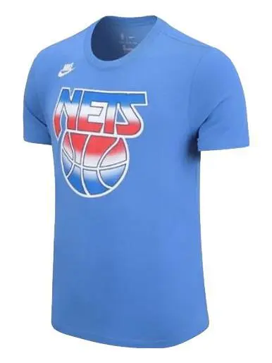 Nike Nba Brooklyn Nets Printing Casual Pullover Short Sleeve Blue T-shirt - Multi-color