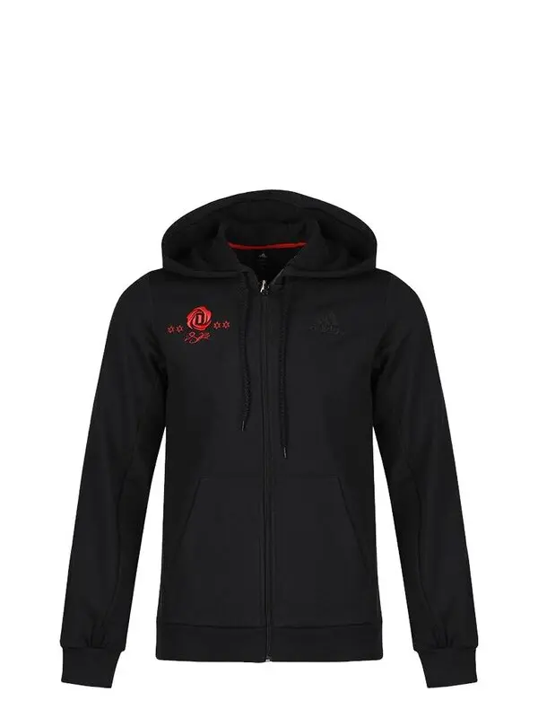 Adidas Zip-up Hooded Sports Jacket With Embroidered Detailing - Black