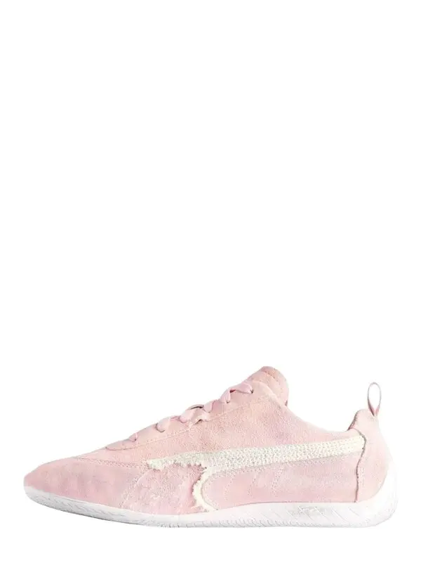 Balenciaga X Puma Speedcat Suede Distressed Sneakers - Pink/white