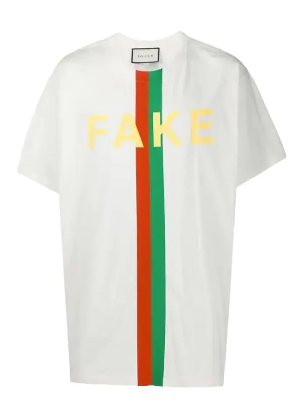 Gucci Fake/not" Alphabet Print T-shirt - White