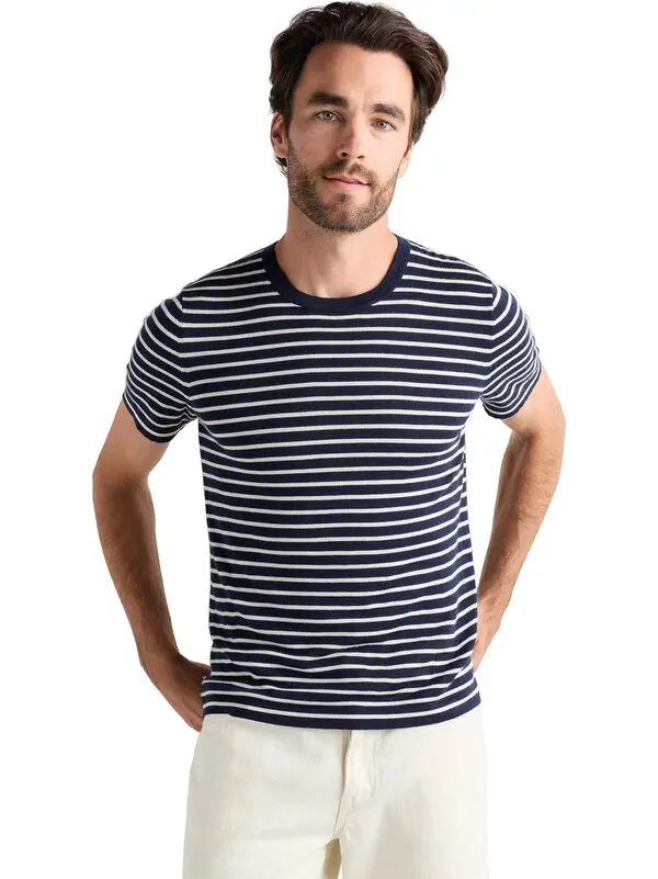 Quince 100% Superfine Mongolian Cashmere T-shirt - Navy/white