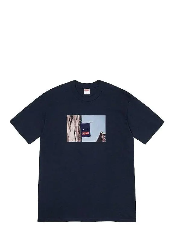 Supreme Fw19 Week 1 Banner Tee Short Sleeve Navy - Blue