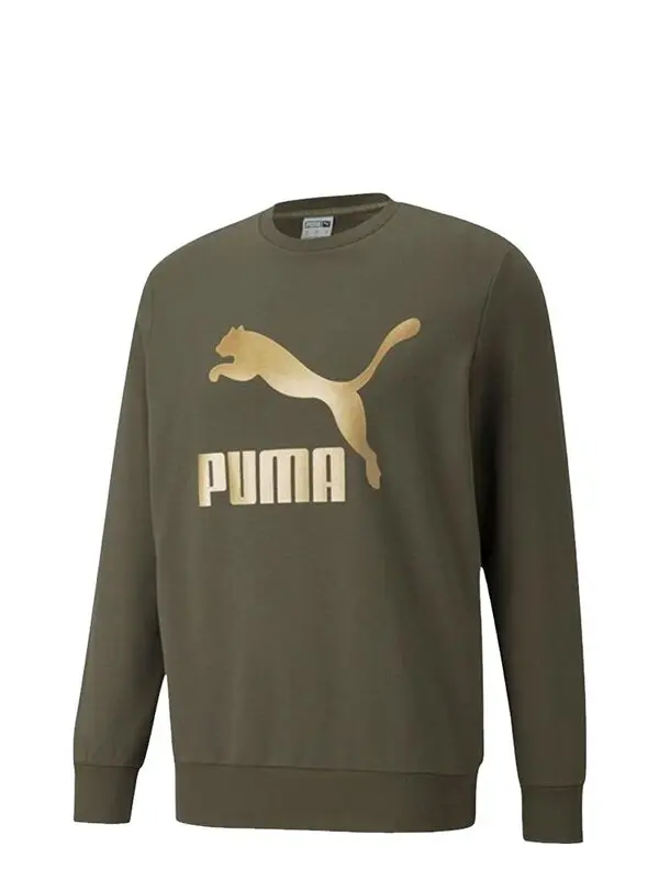 PUMA Archive Metallic Logo Sweater - Olive Green/gold