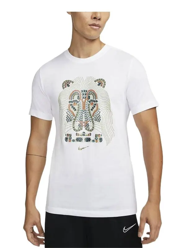 Nike Lebron James Lion Pattern Round Neck Pullover Short Sleeve White T-shirt - Multi-color