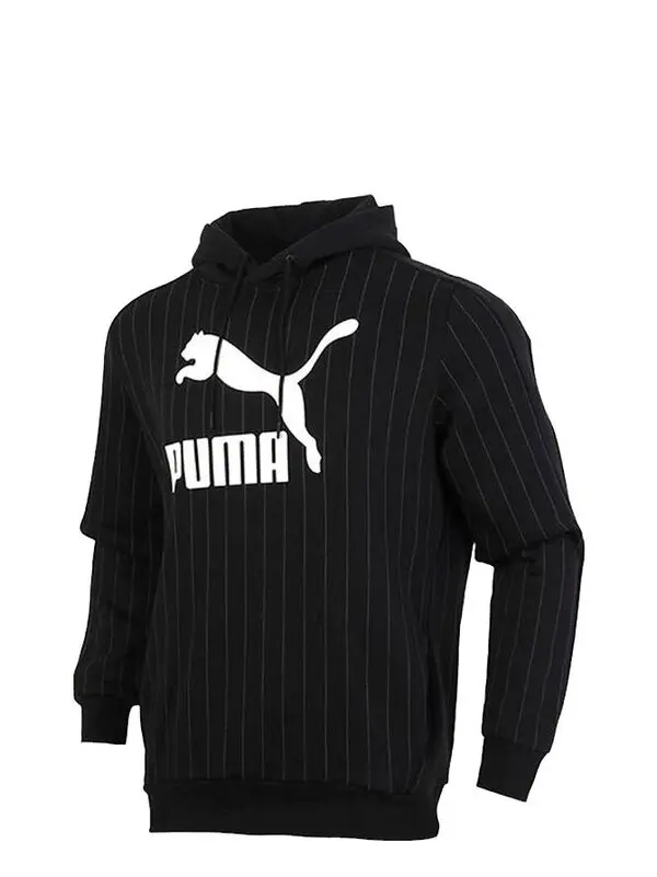 PUMA Pinstripe Logo Pullover Hoodie - Black/white